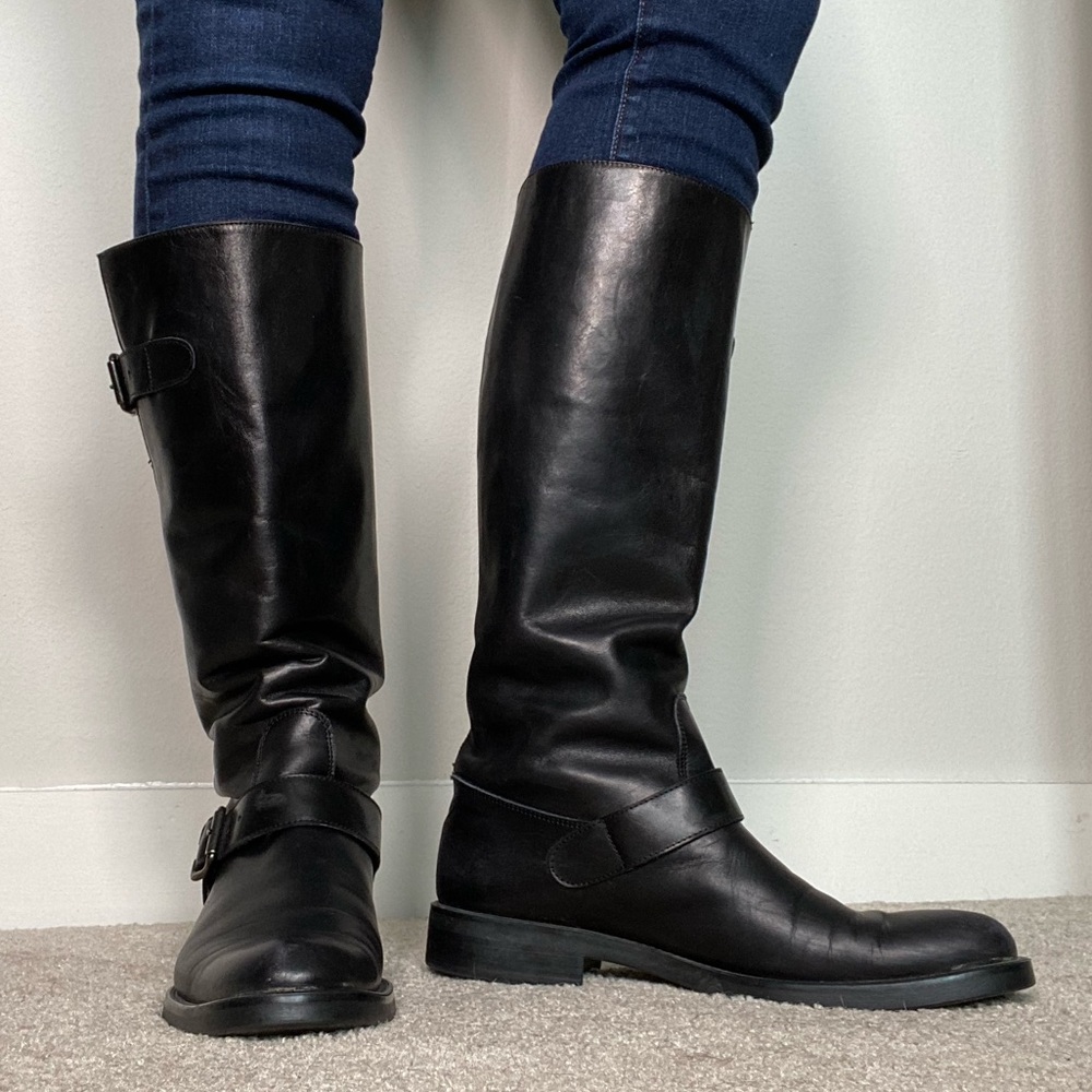 Studio Pollini Black Leather Riding Style Boot - Gem